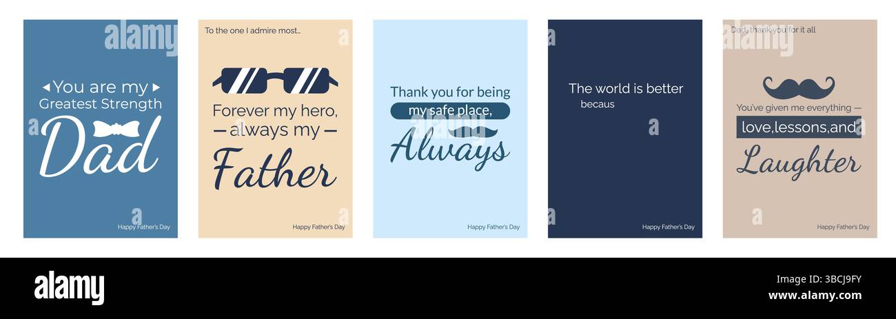 Happy Father's Day Card Set Design Bundle, Inspirational Quotes for Dad ...