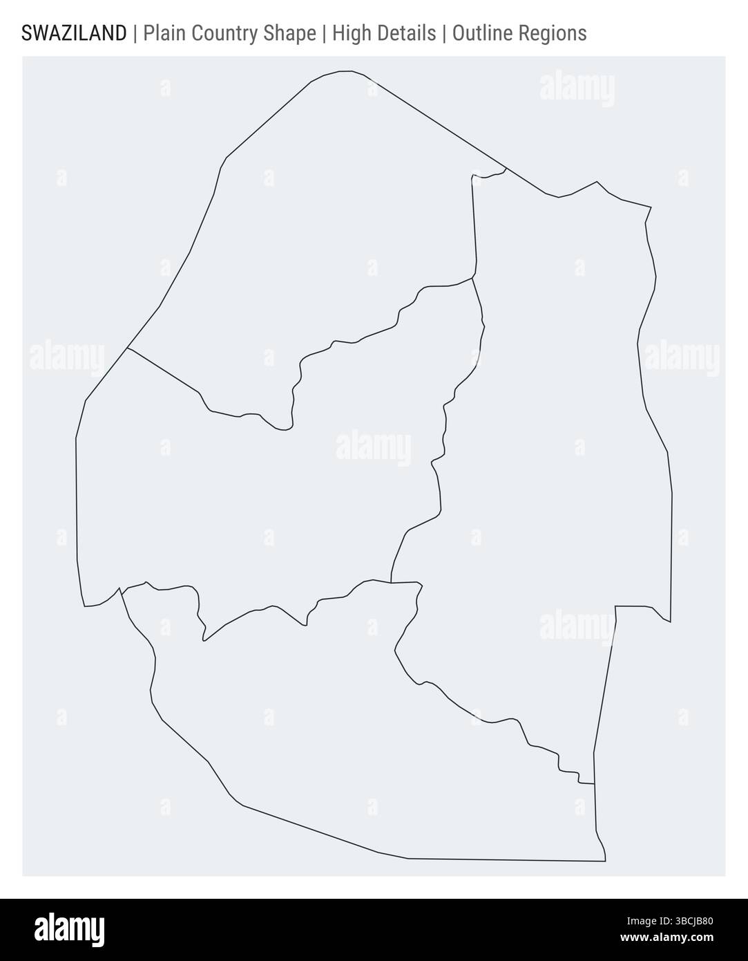 Swaziland plain country map. High details. Outline regions style. Shape ...