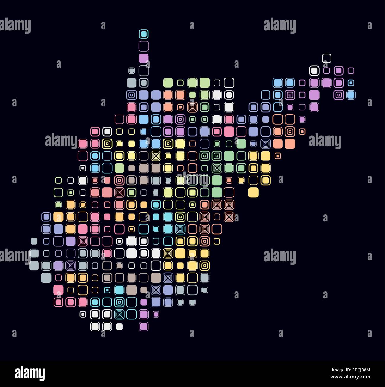 West Virginia, shape of the state built of colored cells. Digital style ...
