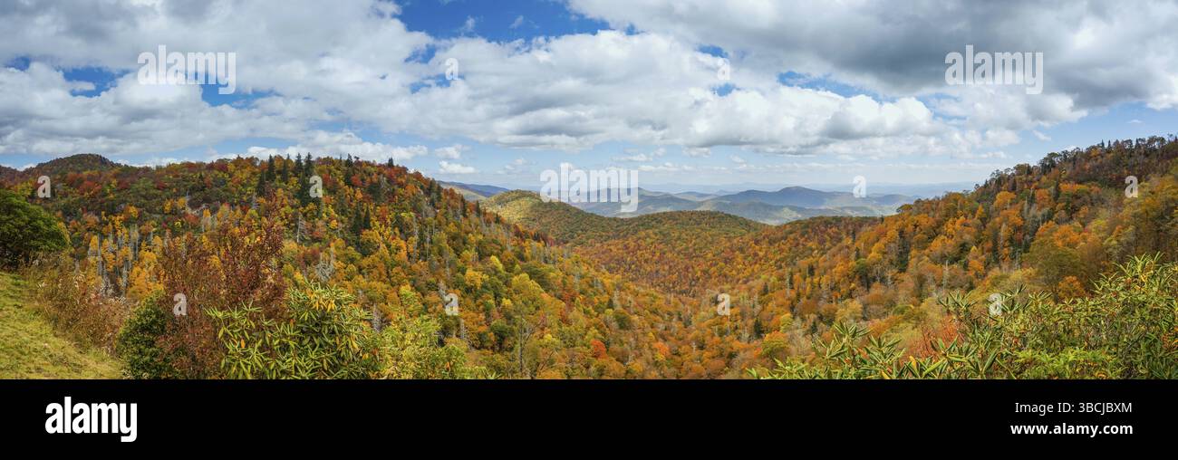 Blue Ridge mountains in late autumn color panorama landscape on the ...