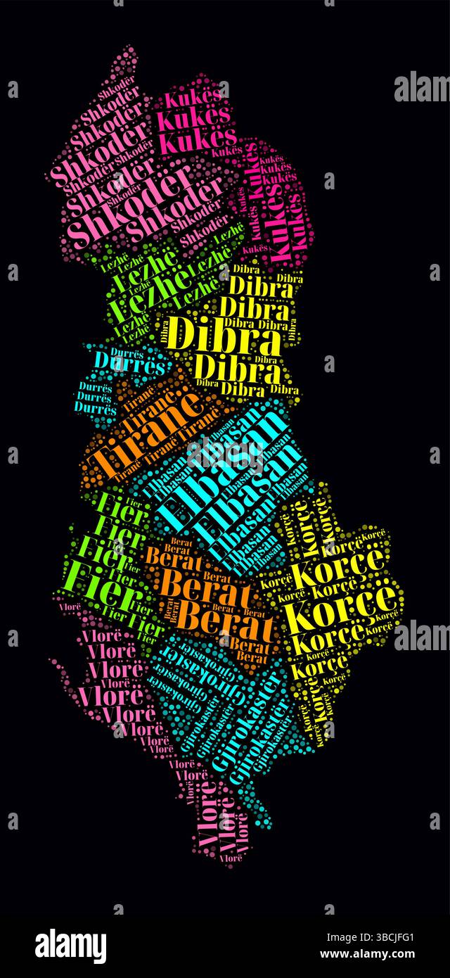 Albania Word Cloud. Region names of the country in Albanian language ...