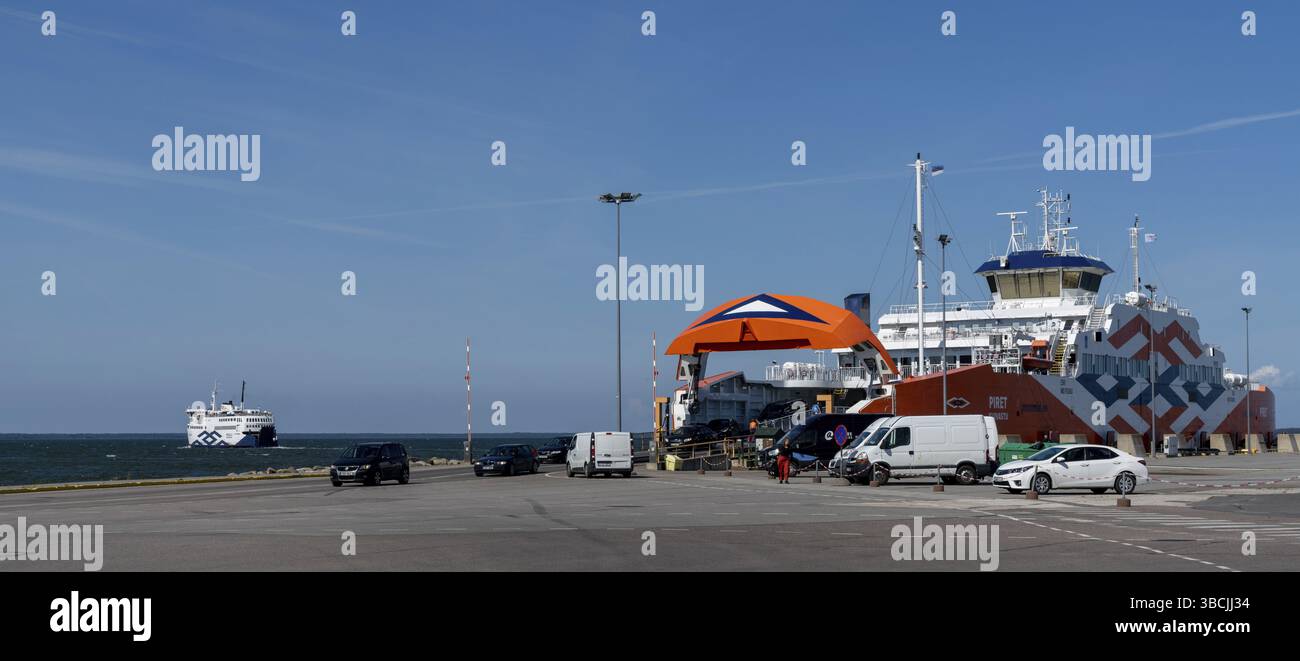Virtsu, Estonia - 13 August, 2021: ferry unloading passengers and cars ...