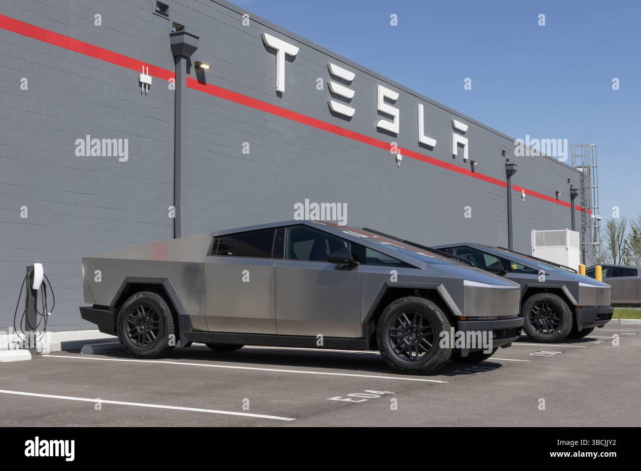 Indianapolis - April 27, 2025: Tesla Cybertruck display at a dealership ...