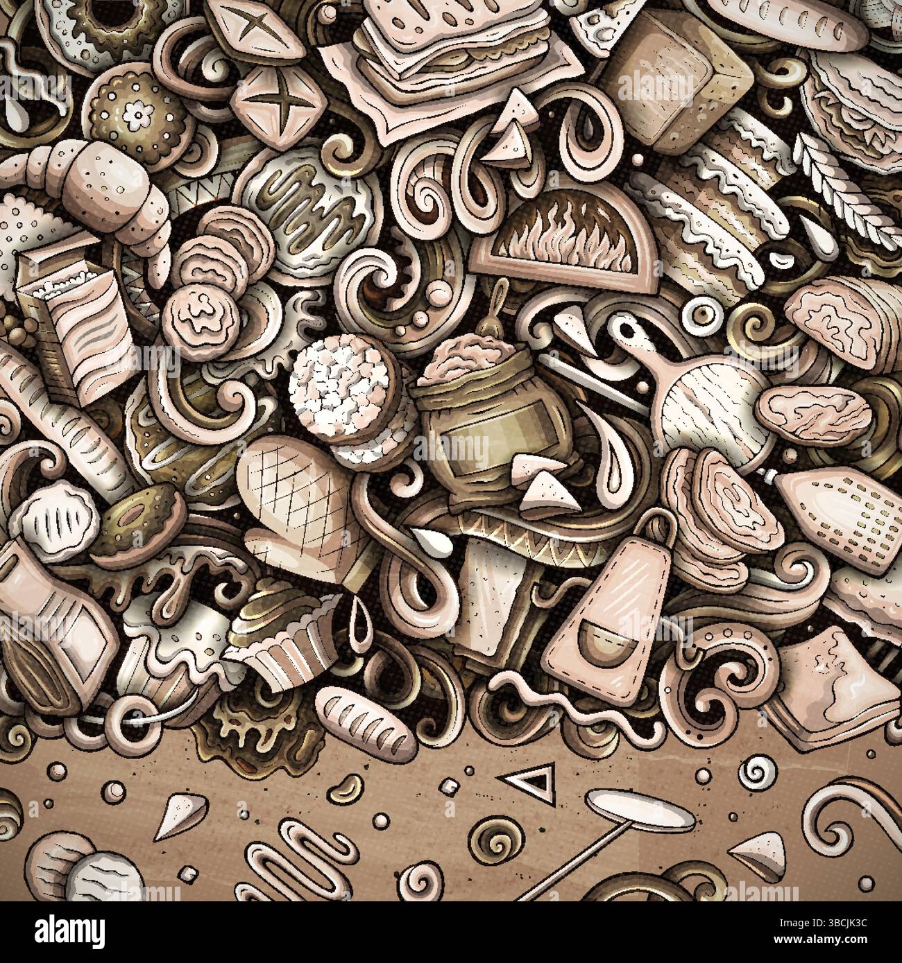 Cartoon vector Bakery doodle border illustration features a variety of ...