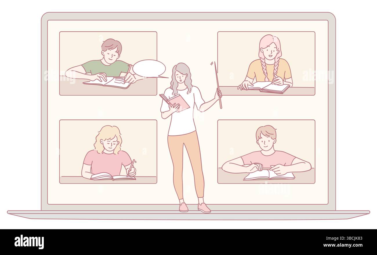 An illustration depicting a teacher engaging and interacting with ...