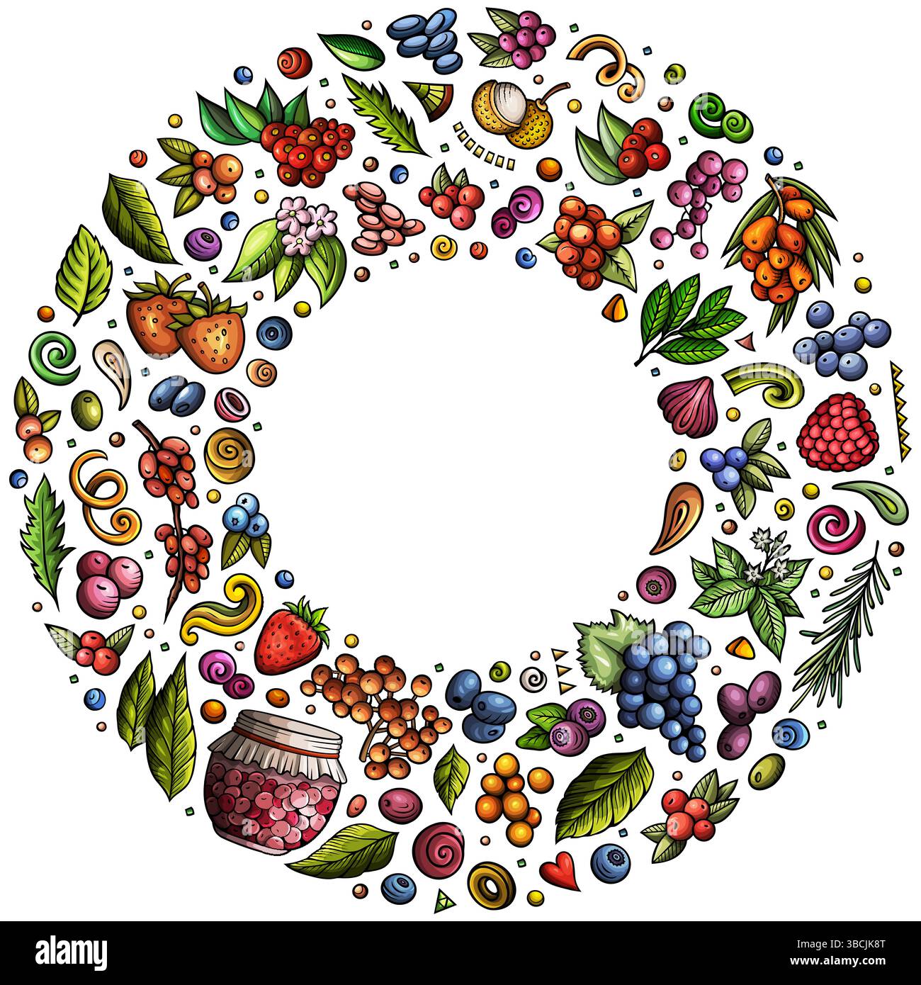 Colorful vector set of Berry fruits cartoon doodle objects, symbols and ...