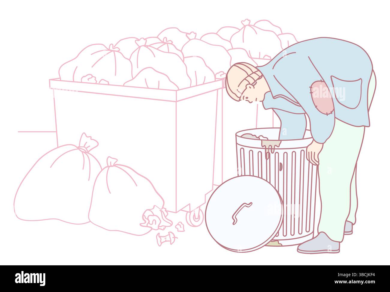 An individual is actively rummaging through a trash can looking for ...