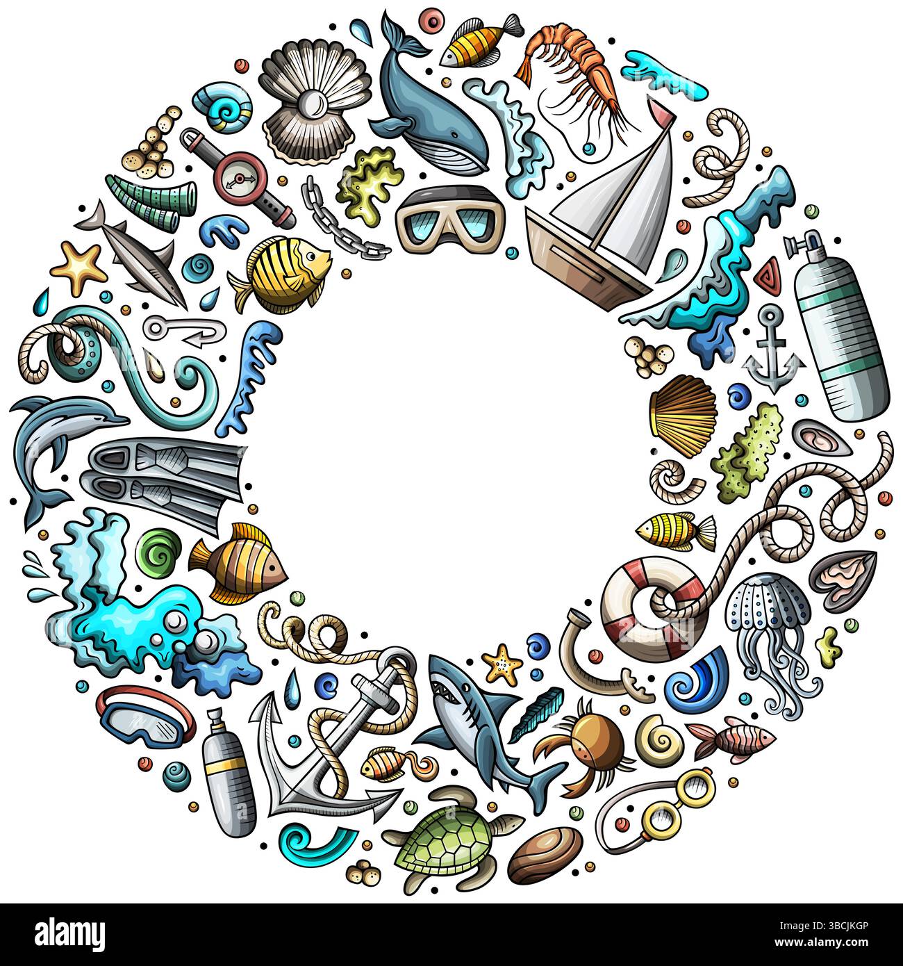 Colorful vector set of Diving cartoon doodle objects, symbols and items ...