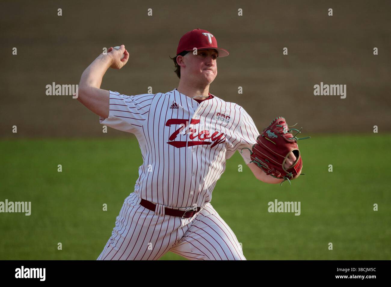Troy Trojans pitcher Noah Thigpen (47) during an NCAA baseball game ...