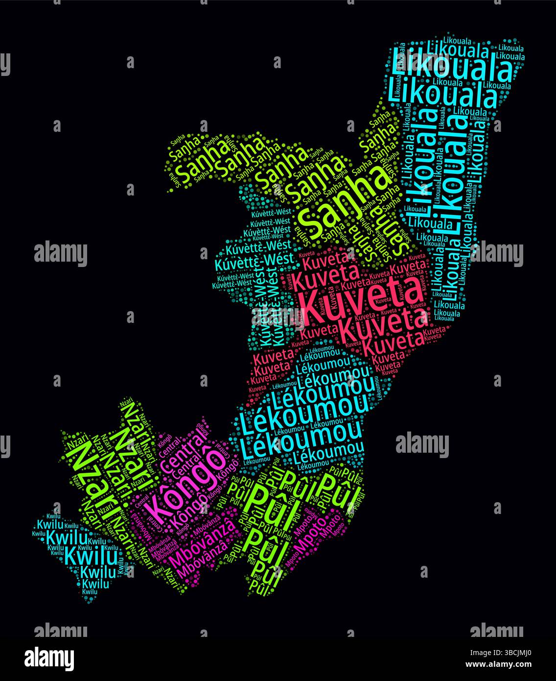 Republic of the Congo Word Cloud. Region names of the country in French ...