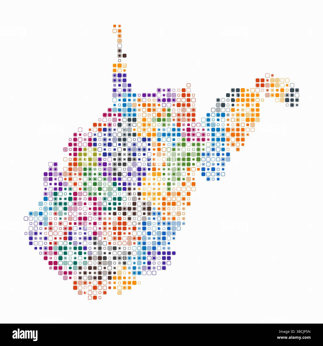 West Virginia, shape of the state built of colored cells. Digital style ...