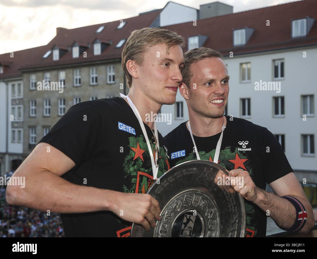 Icelandic handball players Gisli Kristjansson and Omar Ingi Magnusson ...