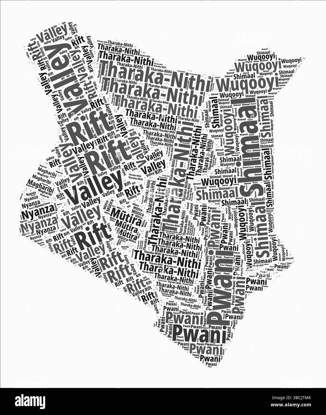 Kenya text style regions. Country region names word clouds in English ...