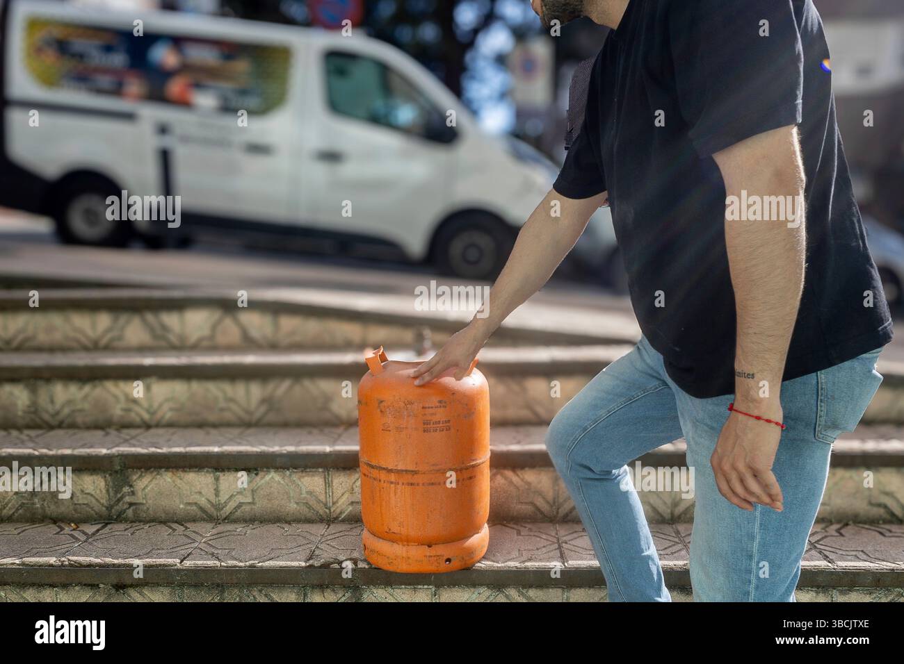 A man with a butane cylinder, on May 20, 2025, in Madrid (Spain). The ...