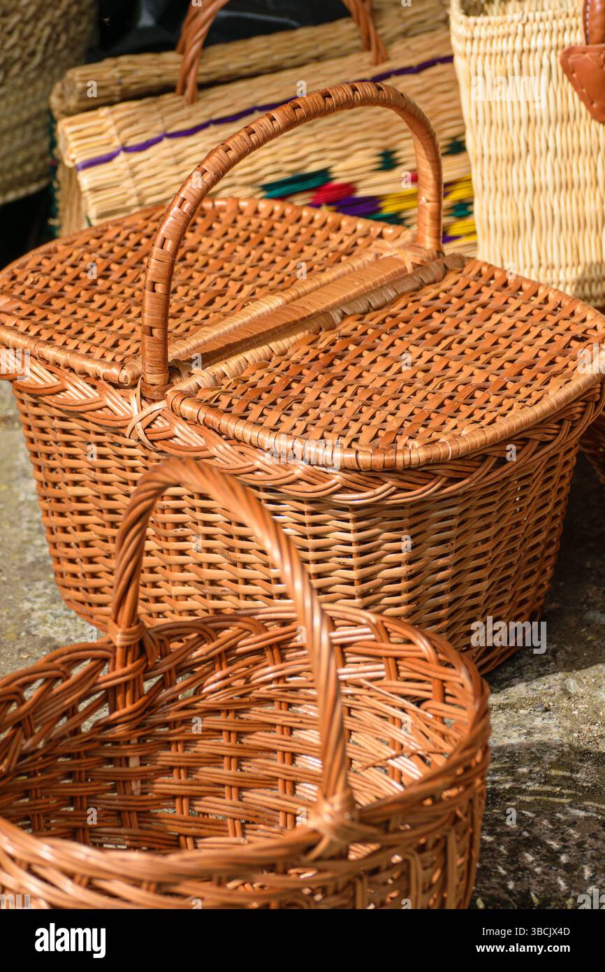 two different types of baskets woven with wicker in traditional ...