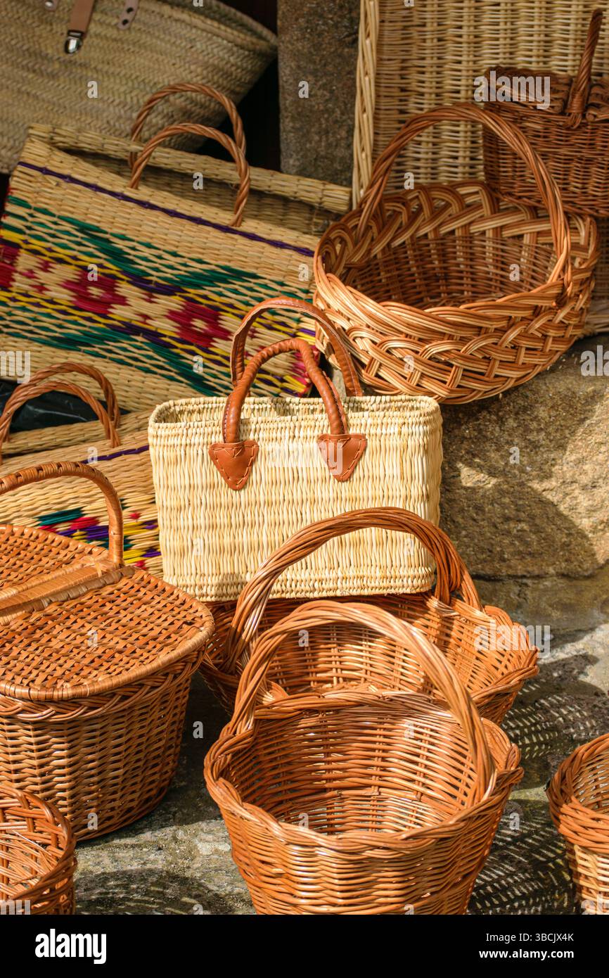 different types of baskets woven with wicker in the traditional ...