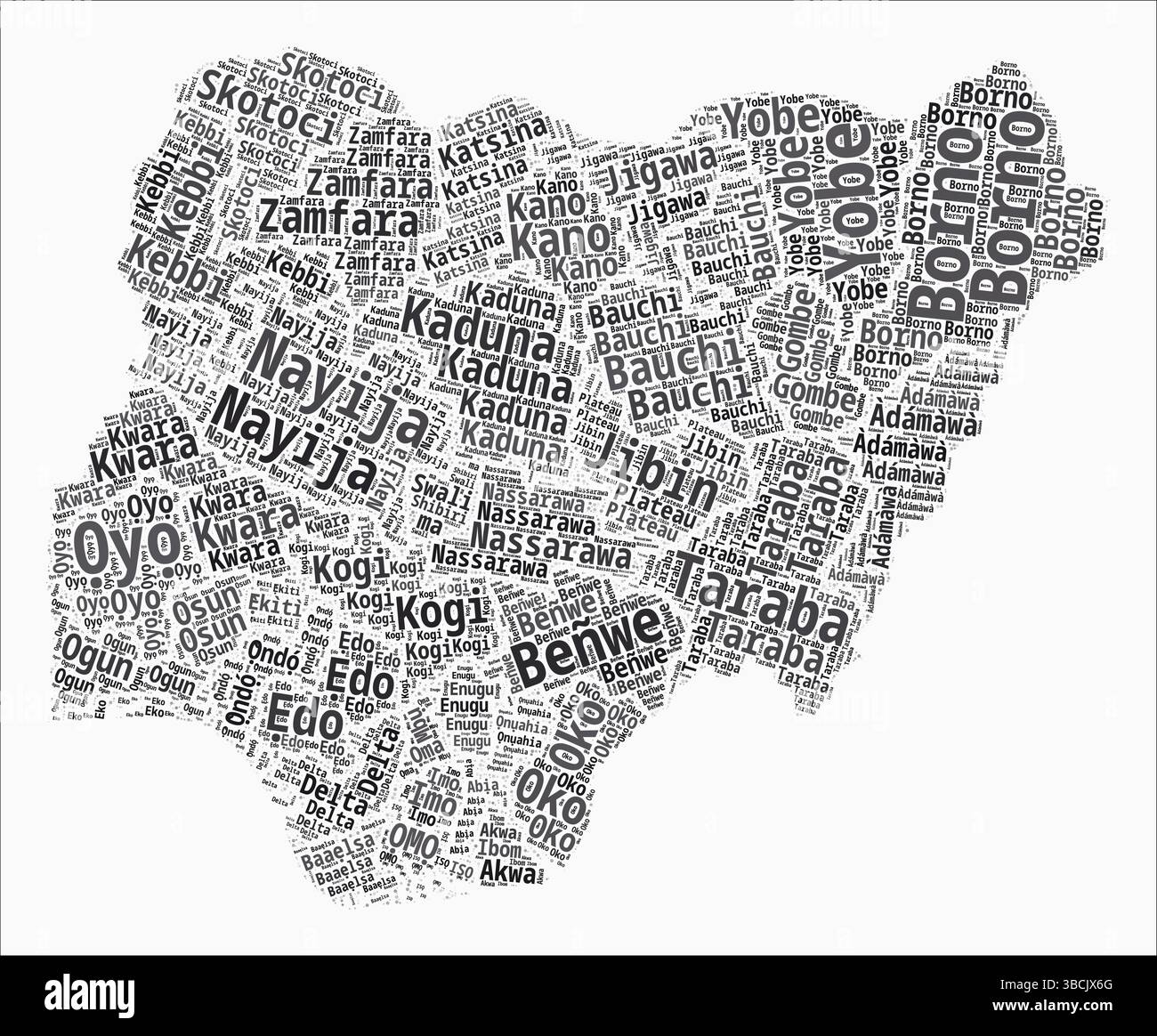Nigeria Text Style Regions. Country region names word clouds in English ...