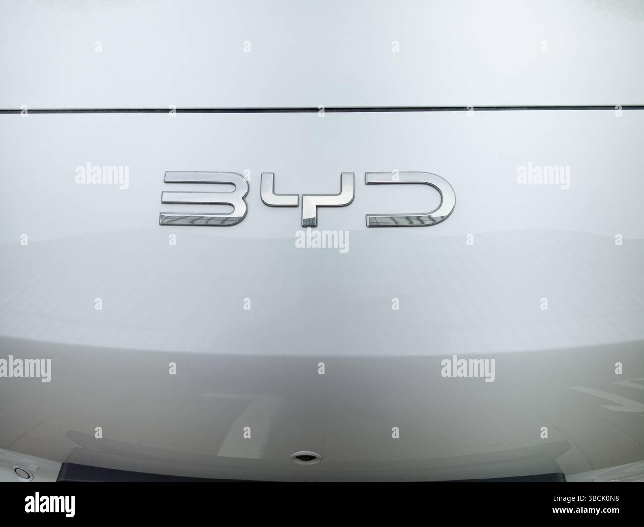 Minsk, Belarus - April 28, 2025: The sleek silver exterior of the ...