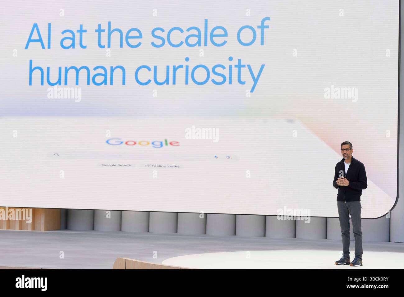 Alphabet CEO Sundar Pichai speaks at a Google I/O event in Mountain ...
