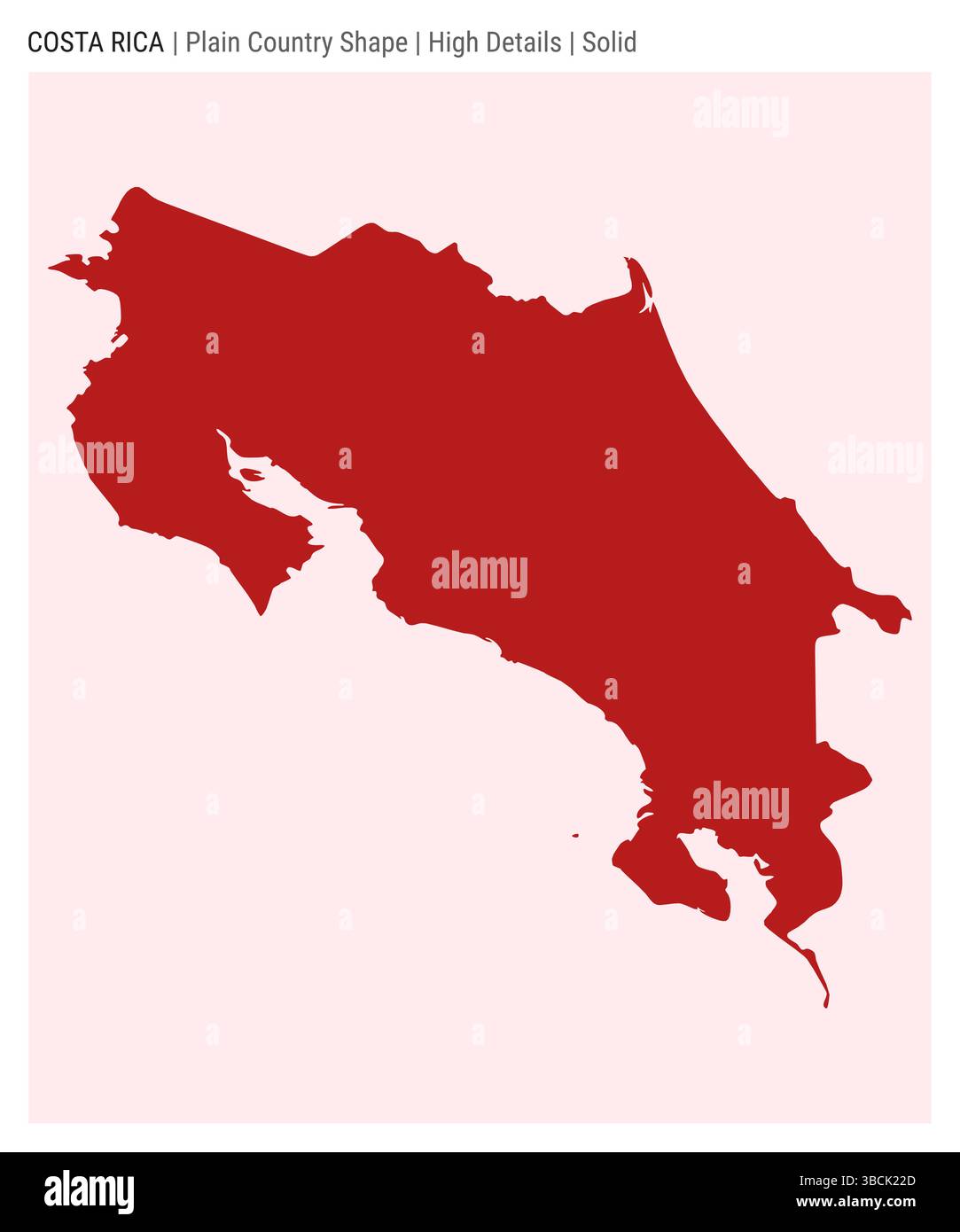 Costa Rica plain country map. High details. Solid style. Shape of Costa ...