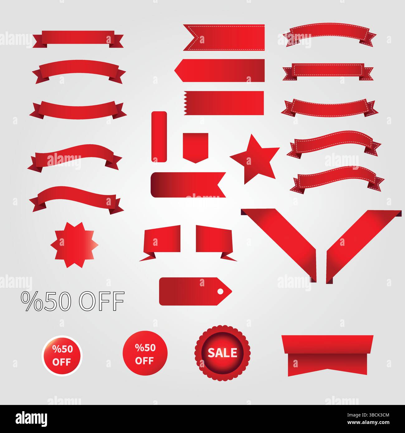 Red Ribbon Banner and Badge Vector Set for Sale and Discount Promotions ...