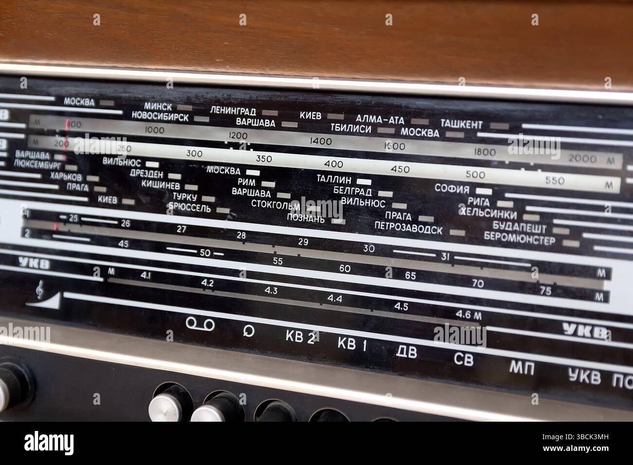 Scale of a retro radio receiver produced in the USSR close-up Stock ...