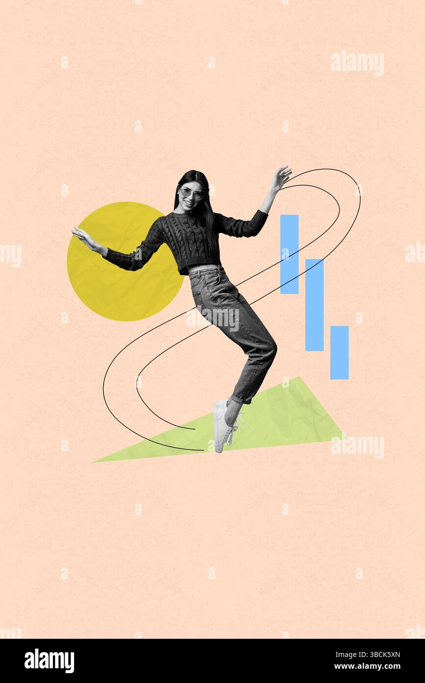 Pop collage trend of person jumping dance on pastel background with ...