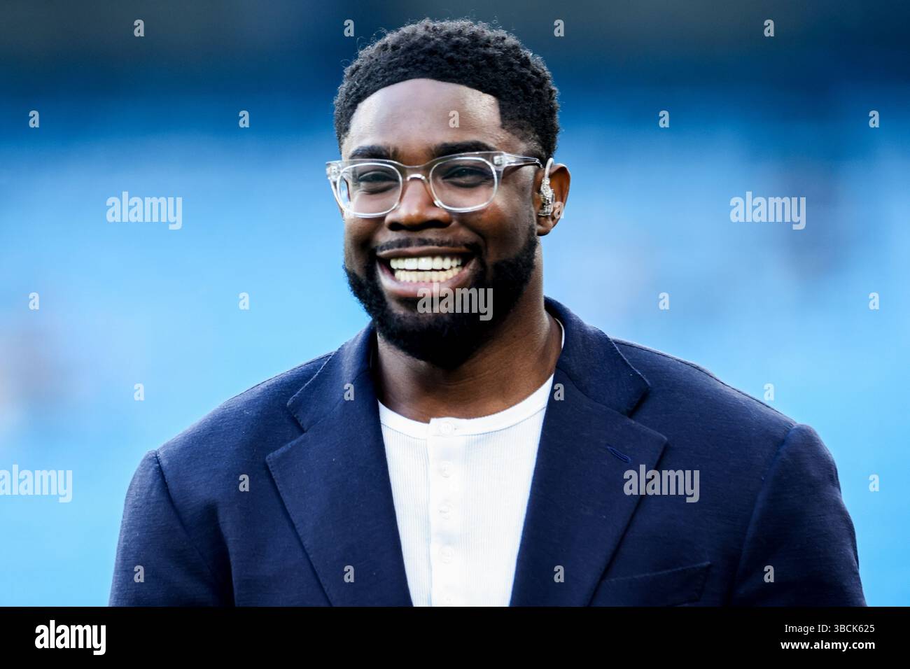 Micah Richards reacts prior to the Premier League match Manchester City ...