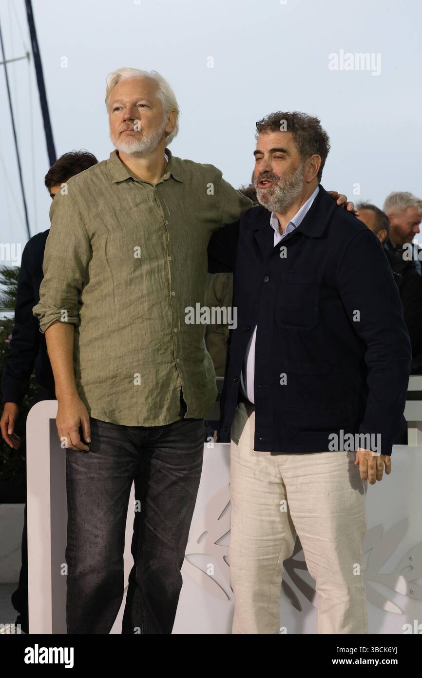 Cannes, France. 20th May, 2025. Julian Assange and Eugene Jarecki ...