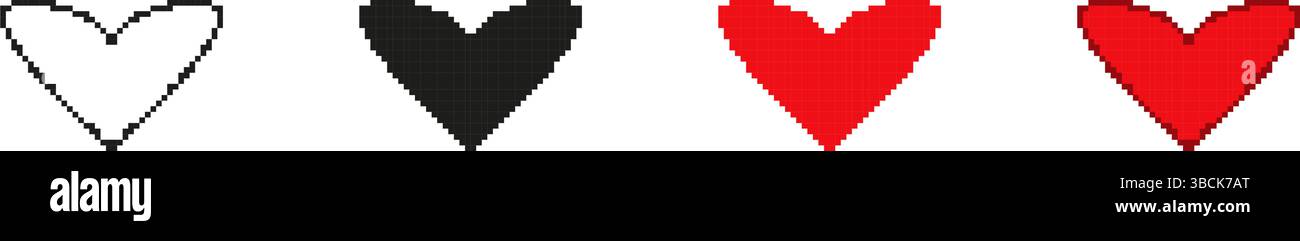 Heart Pixelated Icon Set. Pixel Art Symbol Collection Of Heart Icons In ...