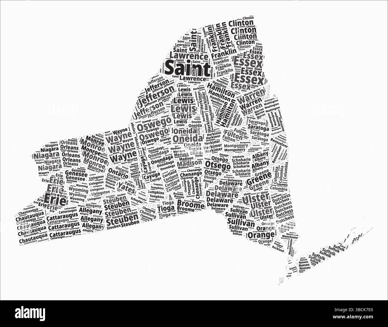 New York Text Style Counties. State region names word clouds in English ...