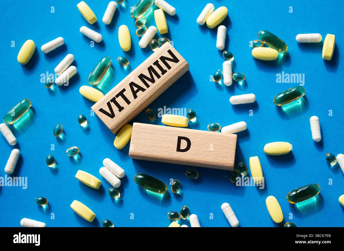 Vitamin D symbol. Concept word Vitamin D on wooden blocks. Beautiful ...