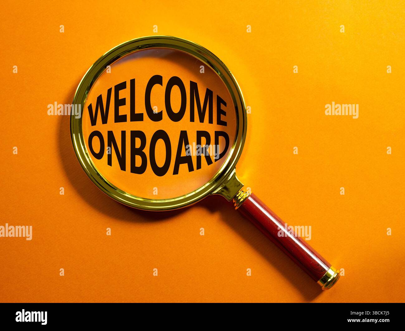 Welcome onboard symbol. Magnifying Glass with Concept word Welcome ...