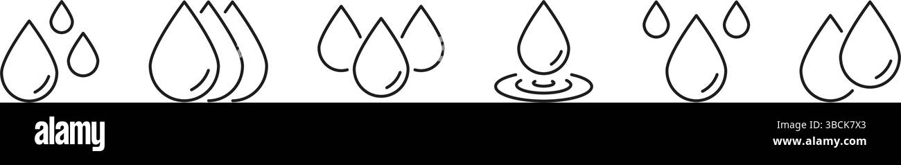 Water Droplets Line Icon Set. Hydration, Purity, And Liquid Symbol ...