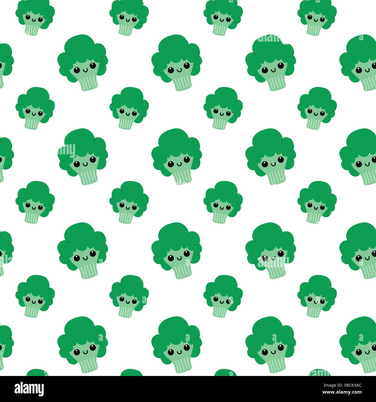 Broccoli seamless pattern. Kawaii broccoli with smiling face. Pattern ...