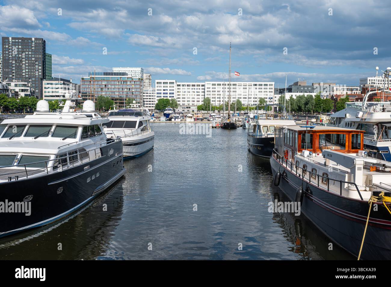The Willem dock inner harbour, contemporary apartment blocks and ships ...