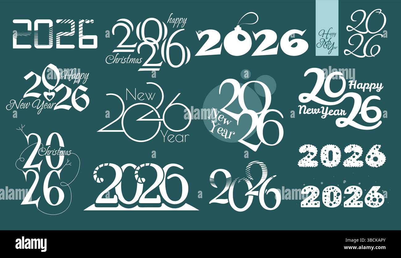 Set of 2026 text designs. Hand drawn logos or label templates for 2026 ...