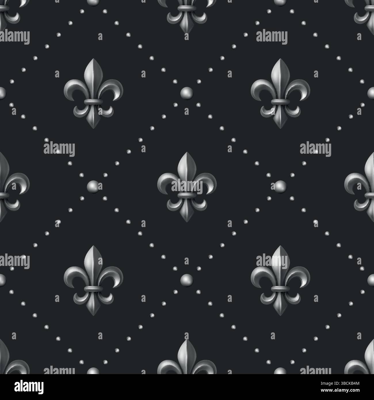 Vector Luxury Fleur-de-Lis Seamless Pattern. Silver Metallic Royal ...