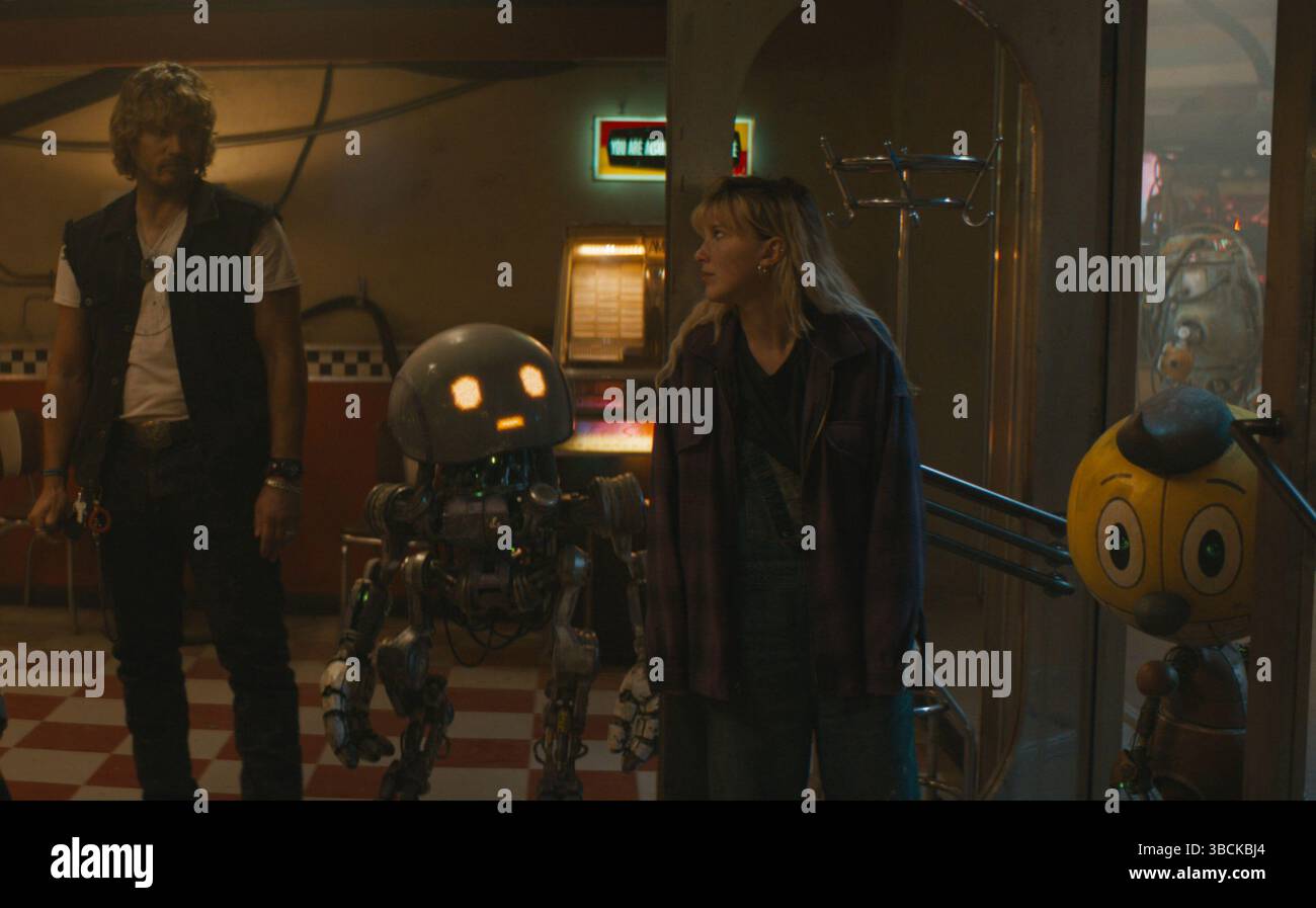 Chris Pratt as Keats, Herman (voiced by Anthony Mackie), Millie Bobby ...