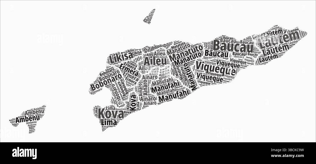 Timor-Leste Text Style Regions. Country region names word clouds in ...