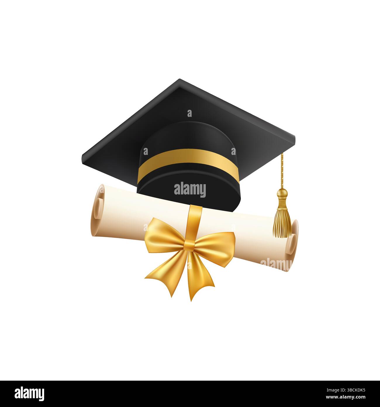3d diploma scroll with graduate hat. Vintage roll paper Stock Vector ...