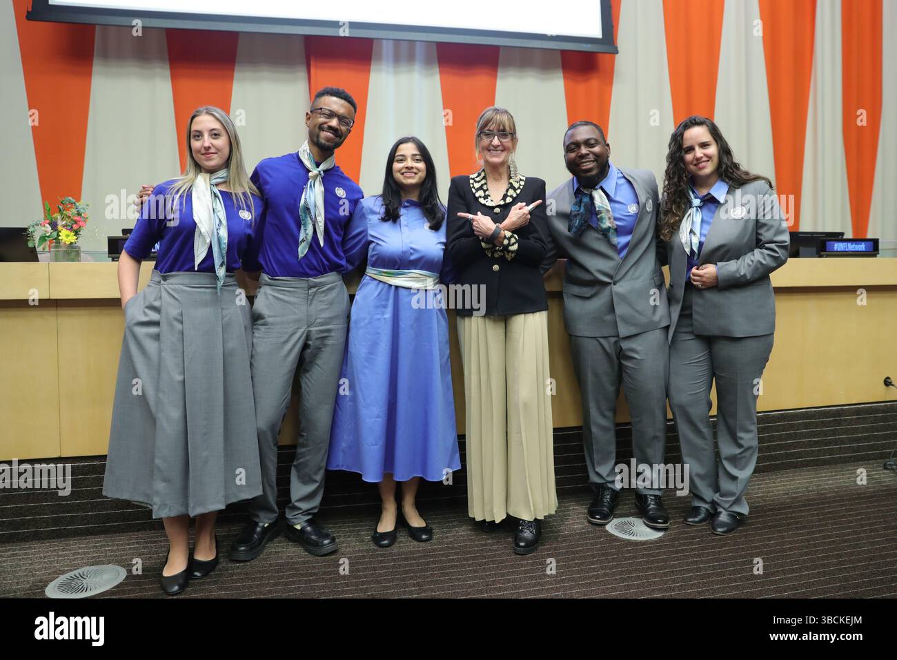 New York, NY - May 19, 2025: UN Tour Guides Uniform models. Global ...