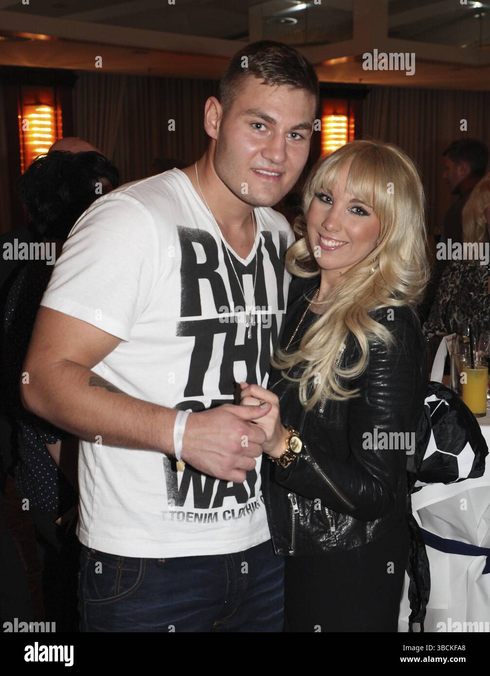 Professional boxer Tom Schwarz with girlfriend singer Annemarie Eilfeld ...