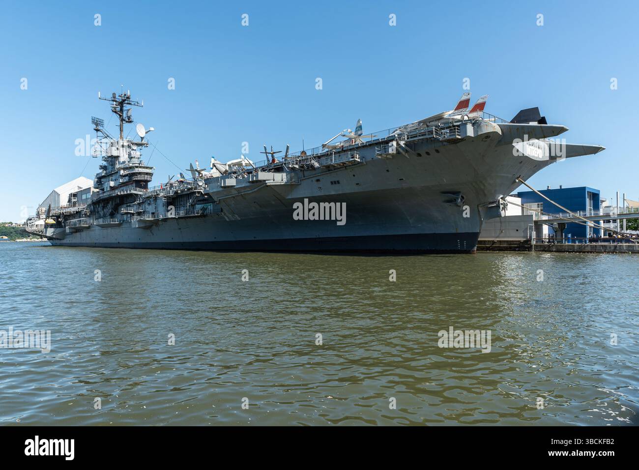 View of the USS Intrepid, a former aircraft carrier, now operating as Intrepid Museum, composed ...