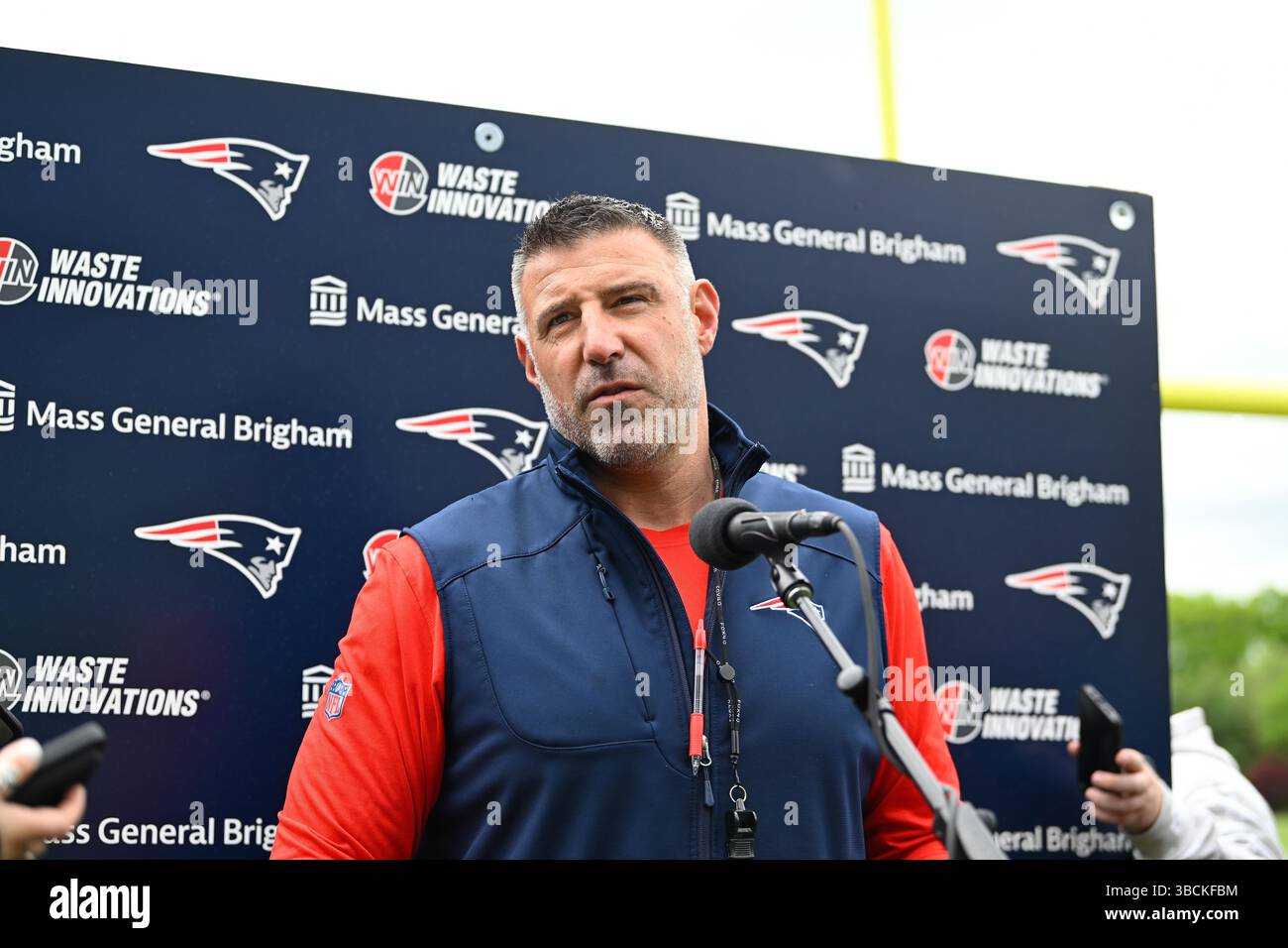 May 20, 2025; Foxborough, Massachusetts, USA; New England Patriots head ...