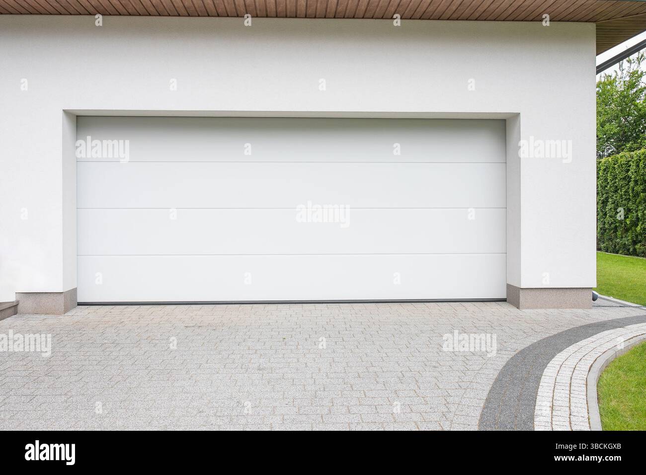 Modern garage elevation. Designer driveway garage with house. Modern ...