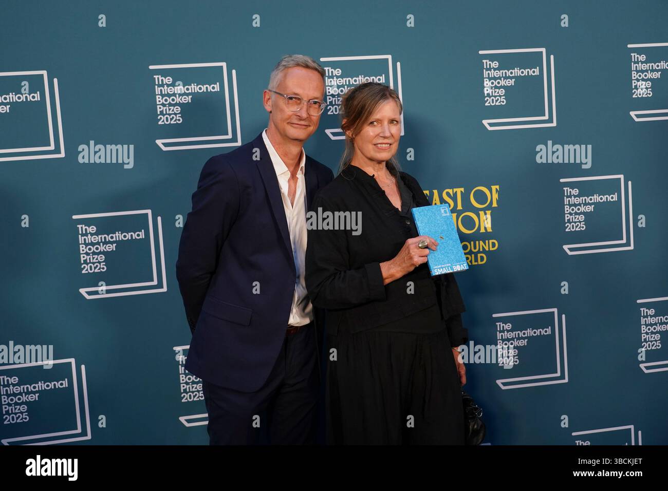 Vincent Delacroix, author of 'Small Boat' left, and Helen Stevenson ...