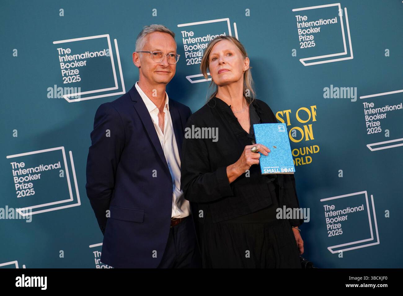 Vincent Delacroix, author of 'Small Boat' left, and Helen Stevenson ...