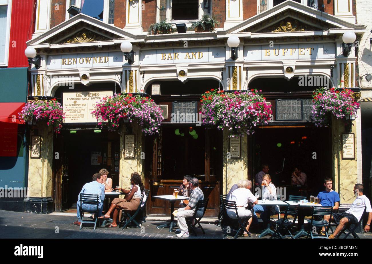 Guests at De Hems sidewalk cafe, London, England, Dutch bar Stock Photo ...