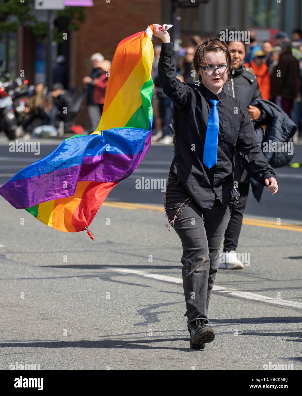 A marcher at the Victoria Day Parade on May 19, 2025 in Victoria ...